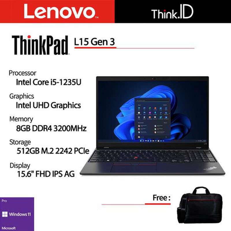 ThinkPad L15 Gen3 i5 1235U 8GB 512GB NVME 15.6" IPS IR Win11 Pro P00