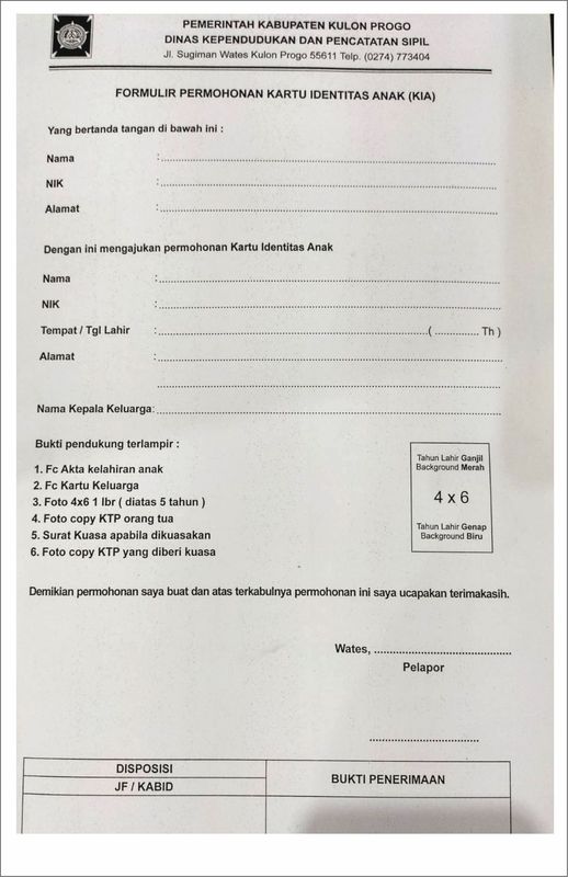 Formulir Permohonan Kartu Identitas Anak