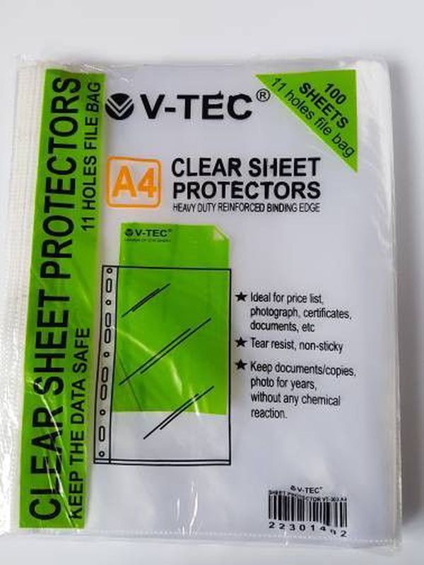 Sheet Protector V-TEC Ukuran A4 / Pak isi 100 lembar