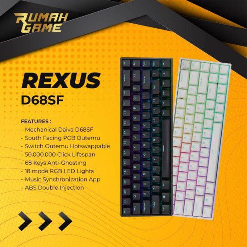 Rexus Daiva D68SF Mechanical Gaming Keyboard South Facing - Hitam