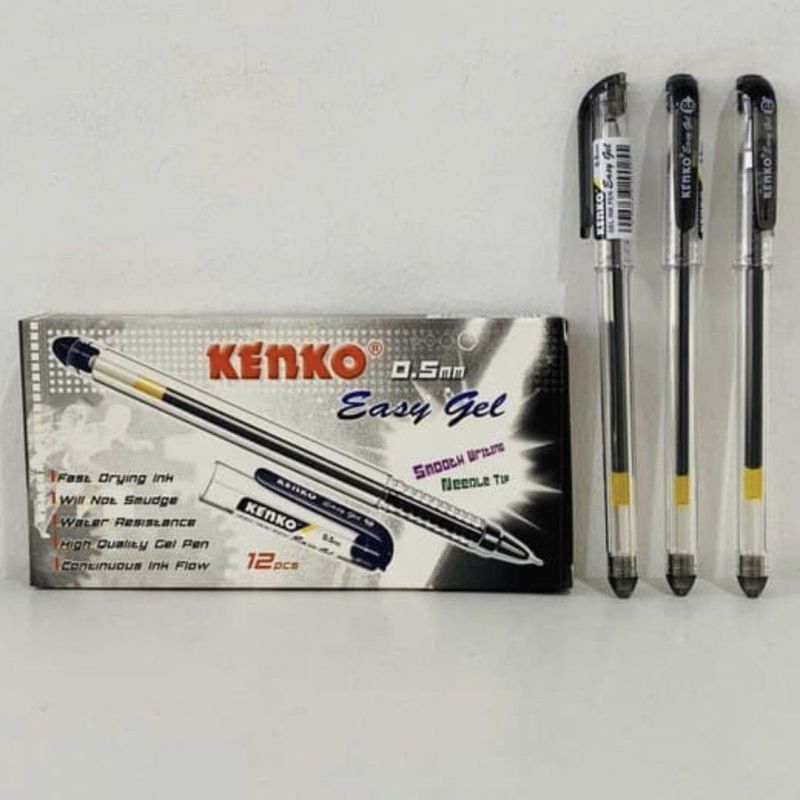 PULPEN KENKO EASY GEL 0,5 MM ( TINTA HITAM ) / 1 BOX ISI 12 PCS