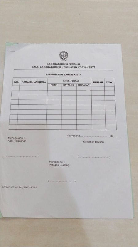 Blanko Bon Permintaan Bahan Kimia NCR