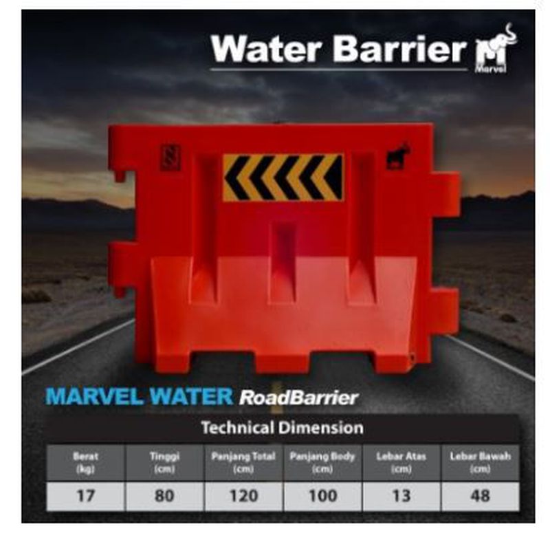 ROAD BARRIER WATER BARRIER MARVEL PEMBATAS JALAN UKURAN 120 X 48 X 80 CM