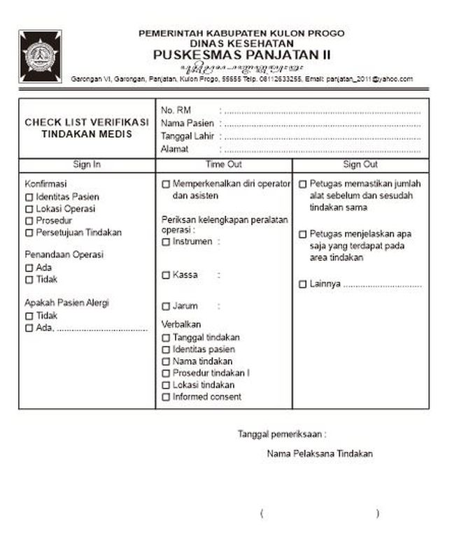 Cek list Verifikasi Tindakan medis