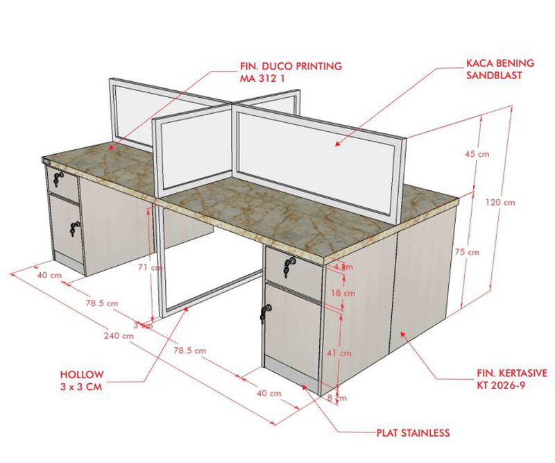 Meja Kubikel ( 1 set 4 Orang)