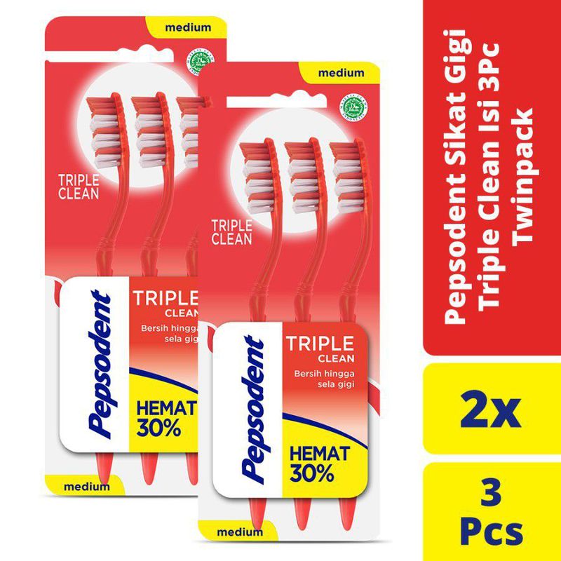 Pepsodent Sikat Gigi Triple Clean Medium - Isi 3Pc