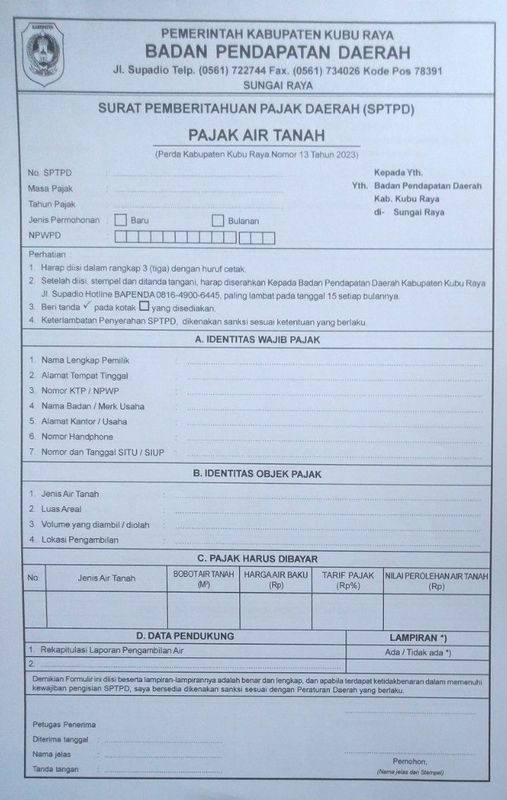 Form SPTPD Pajak Air Tanah