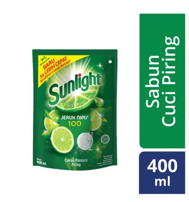 Cairan Sabun Pencuci Piring Sunlight Lime Pouch (Kemasan Refill 400ml)
