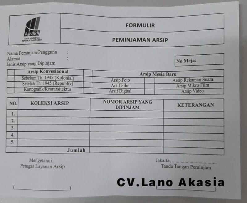 Buku Formulir Peminjaman Arsip