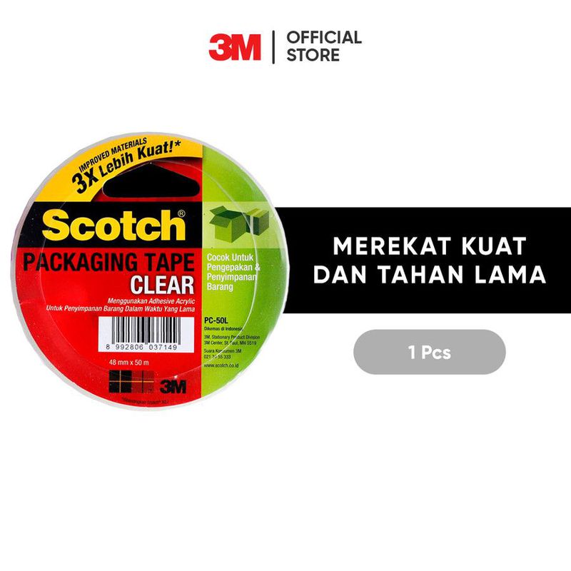 Scotch 3M Packaging Tape Clear PC-50L Lakban Isolasi Bening (48mmx50m)