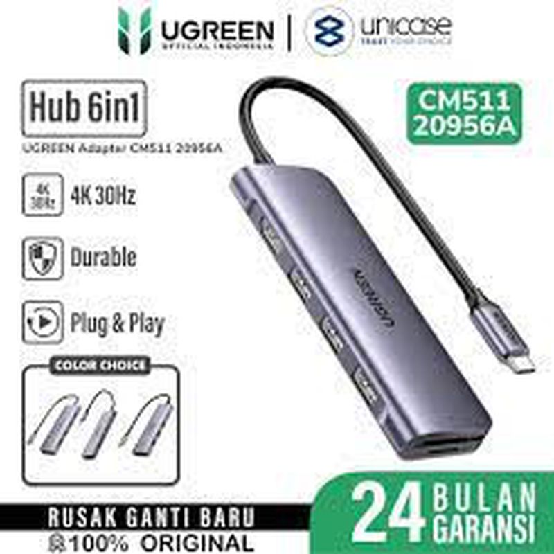 Adapter Converter HUB 6 in 1 UGREEN USB Type C PD 4K Macbook Laptop - CM511 20956A