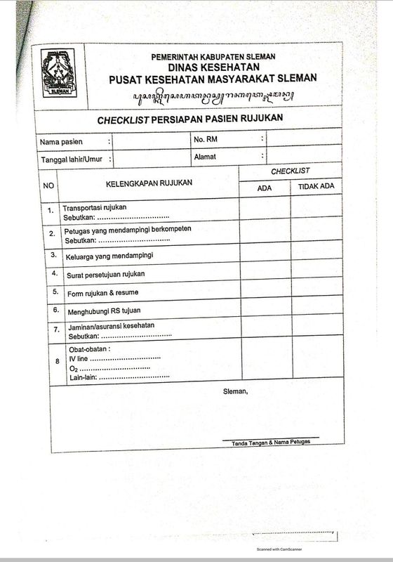 Form Checklis Persiapan Rujukan Pus Sleman