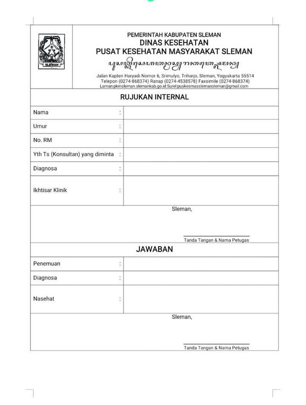 Form Rujukan Internal/ Lembar konsultasi Pus sleman