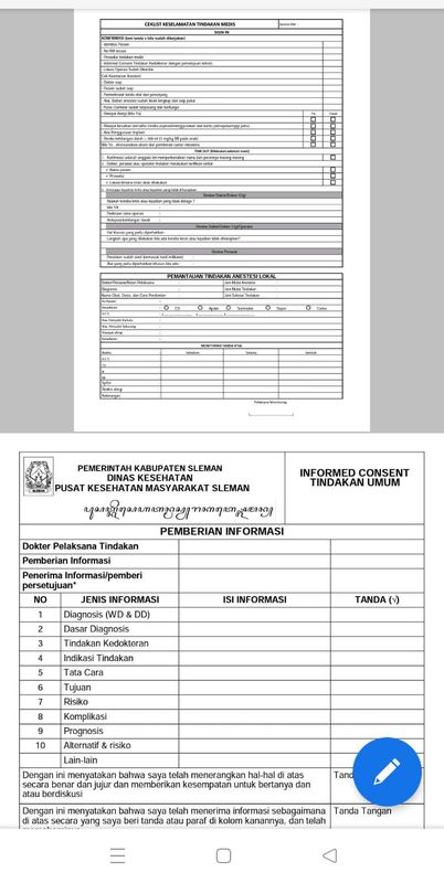 Form pesetujuan tindakan ceklist keselamatan dan anestesi lokal Pus Sleman