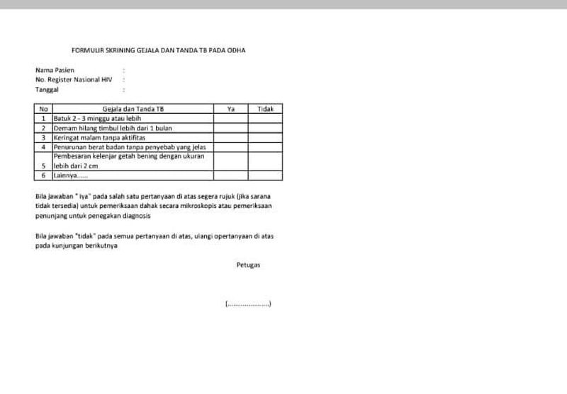 Form skrining gejala dan tanda TB pada ODHA Pus Sleman