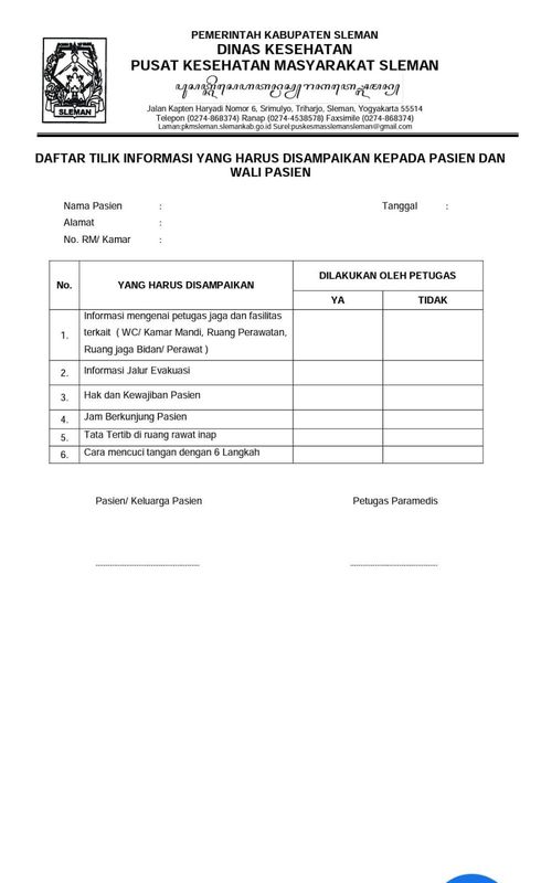 Form Daftar tilik pasien rawat inap Pus Sleman