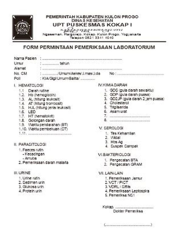 Form Permintaan Pemeriksaan Laboratorium