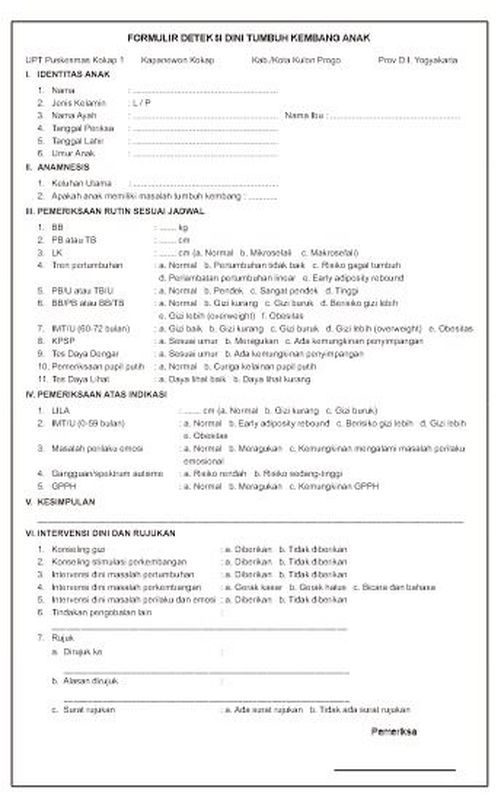 Form Deteksi Tumbuh Kembang Anak