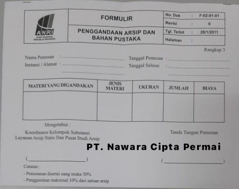 Buku Formulir Penggandaan Arsip