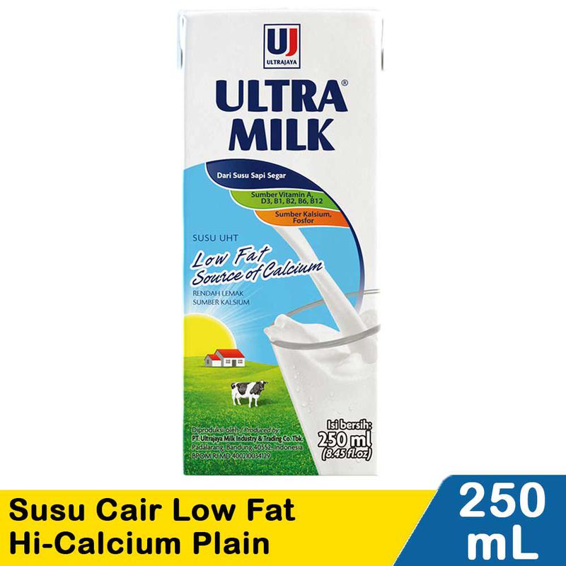 Ultra Jaya Susu Cair Low Fat Hi-Calcium Plain 250mL