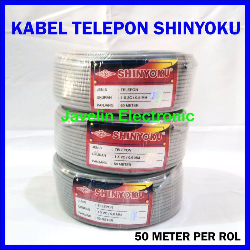 Kabel Telepon 2C Shinyoku 50 meter Abu-abu