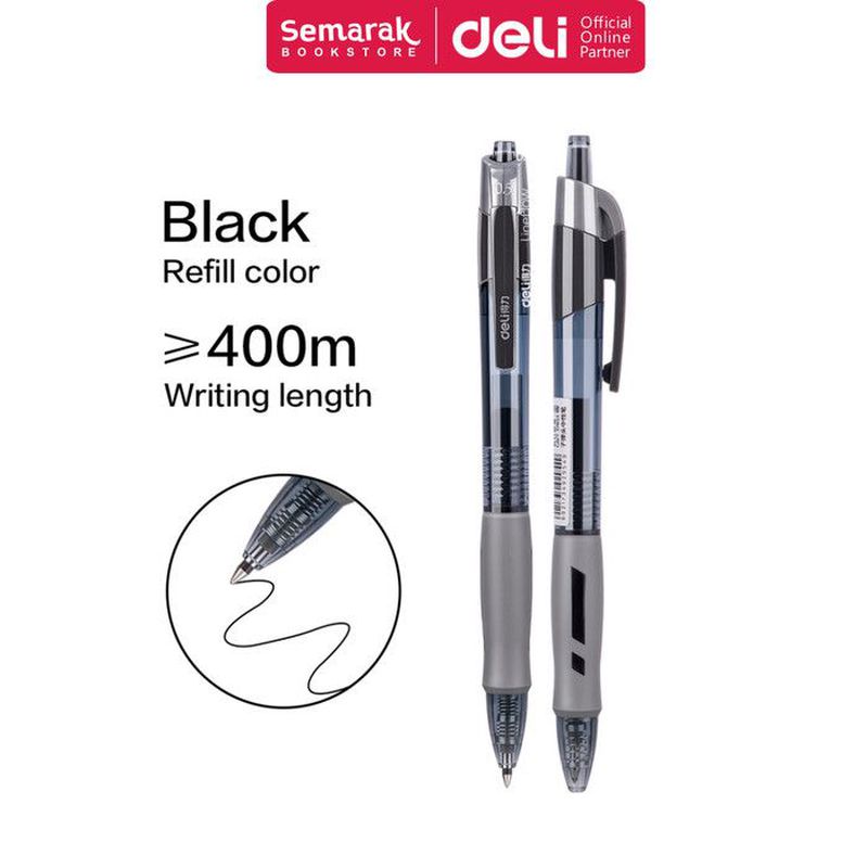 Deli Gel Pen Pulpen Gel Retractable 0.5mm 3 Warna Bullet Tip S08 - 12 Pcs - Biru