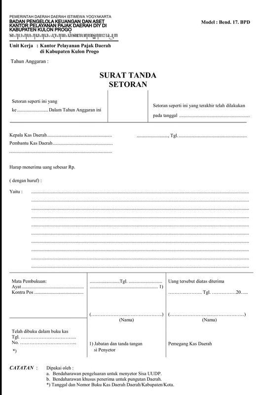 Blangko Surat Tanda Setoran ( Bend 17JR/BPD )