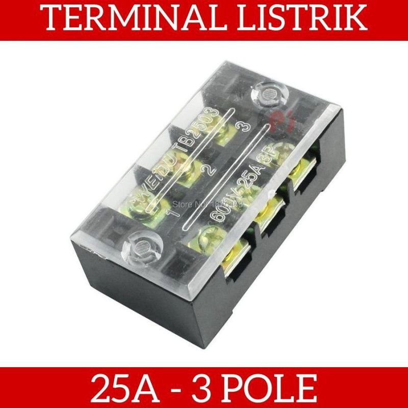 Terminal Block 25A 3P 600V Terminal Kabel Listrik Blok 2503