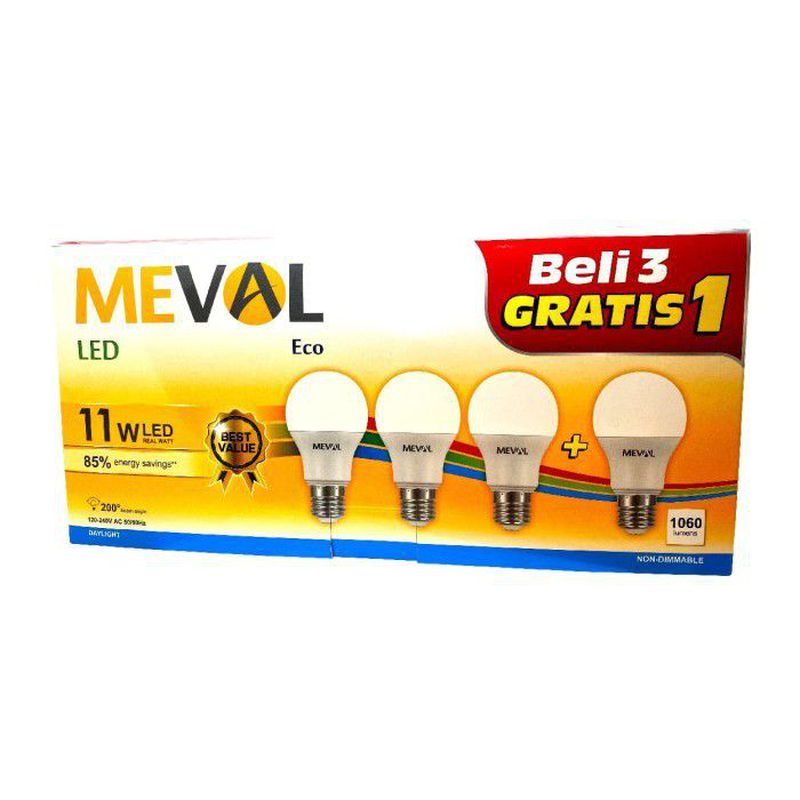Lampu LED Bulb Meval 11w ECO Putih Paket isi 4