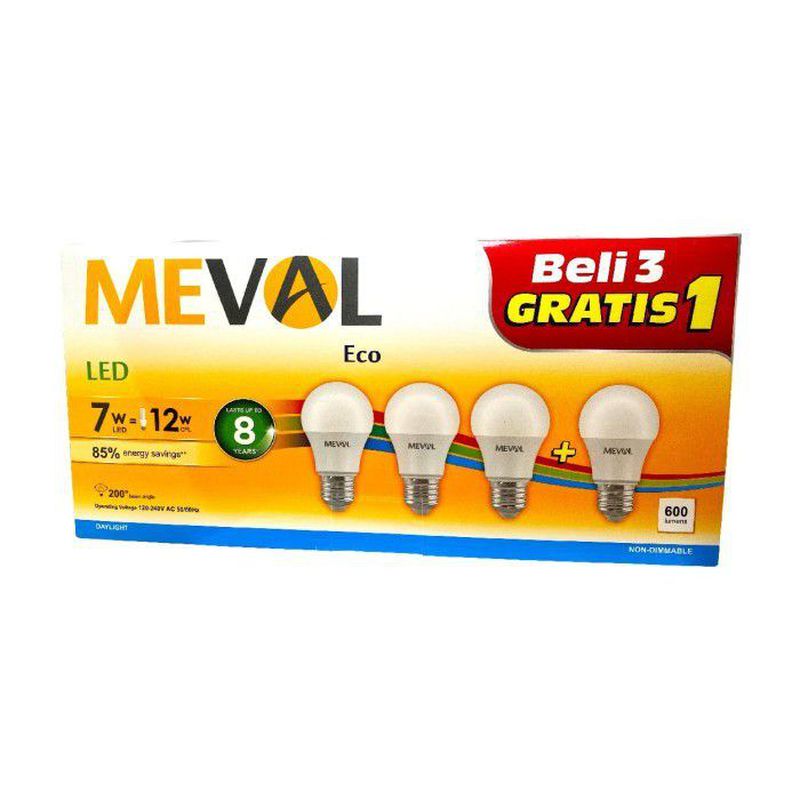 Lampu LED Bulb Meval 7w ECO Putih Paket isi 4