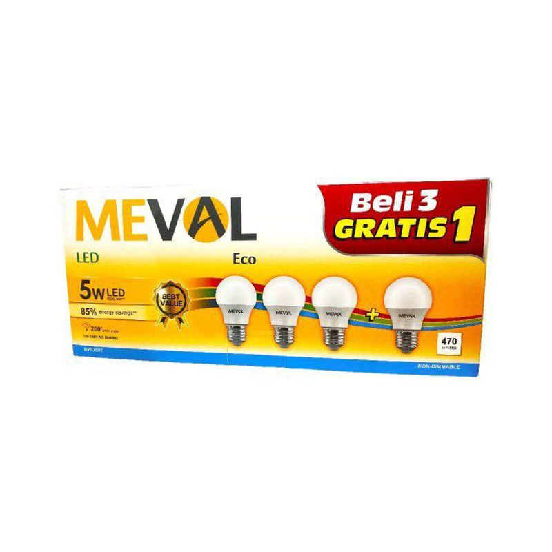 Lampu LED Bulb Meval 5w ECO Putih Paket isi 4