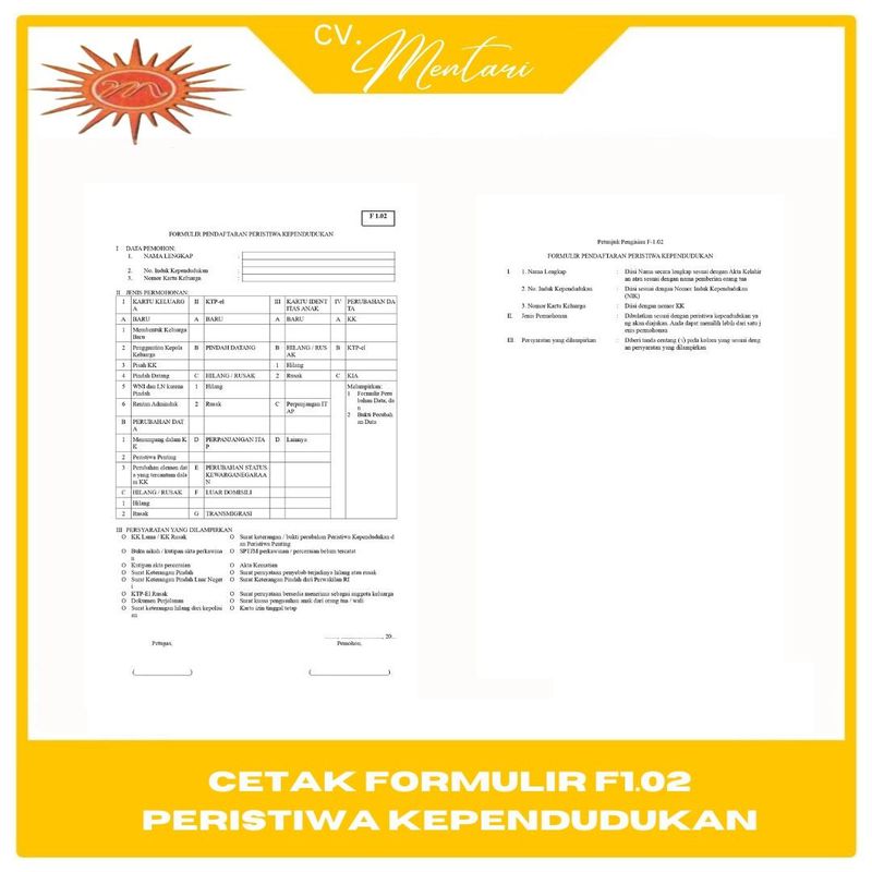 CETAK FORMULIR F1.02 , F1.03, DAN FORMULIR PENDAFTARAN PENDUDUK