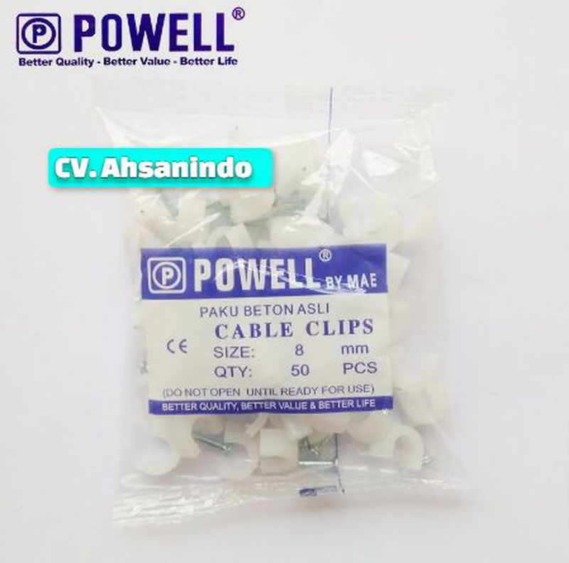 Powell Klem Kabel Listrik 8mm Paku Beton(1bungkus isi 50pcs)