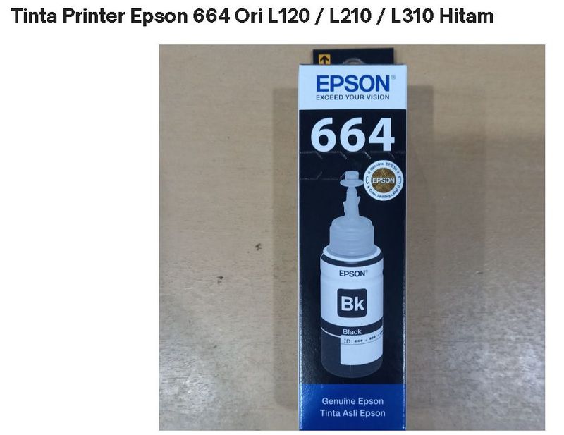 Tinta Epson 664 Printer Original l100 l110 l120 l200 l210 l220 l300 - HITAM