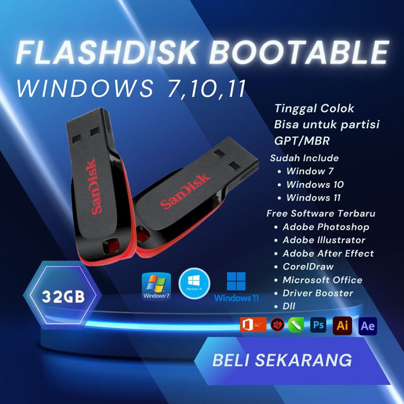 Flashdisk bootable windows 7,10,11