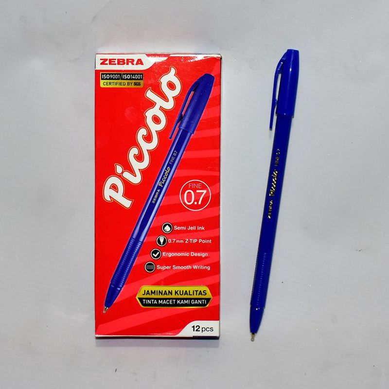 Ballpoint ZEBRA Piccolo 0,7 mm Biru isi 12 Pcs - Hitam