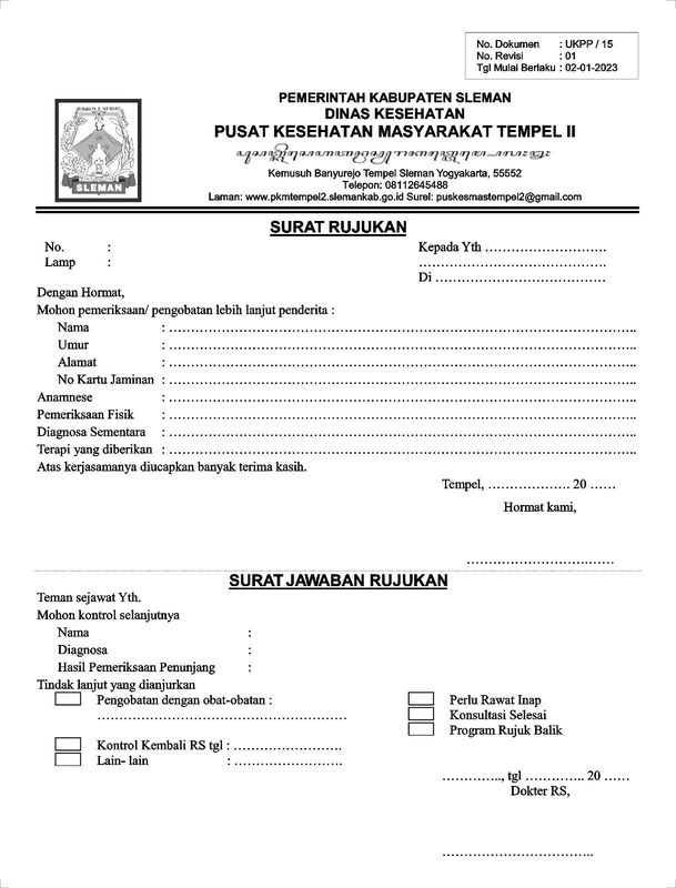 Form Rujukan ke rumah sakit Pus tempel 2