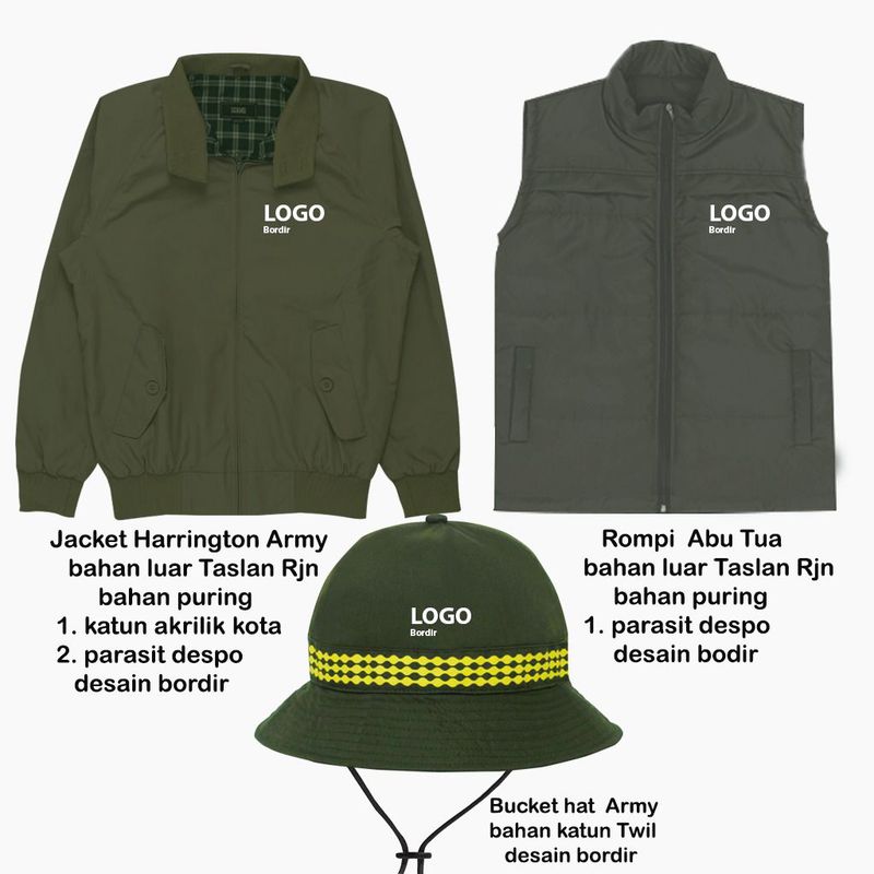 Paket Pakaian Dinas Lapangan (PDL) : Jacket, Rompi, Bucket Hat