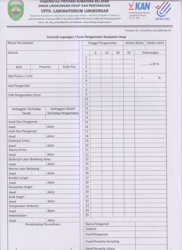 Formulir Lapangan / Form Pengamatan Kerapatan Asap