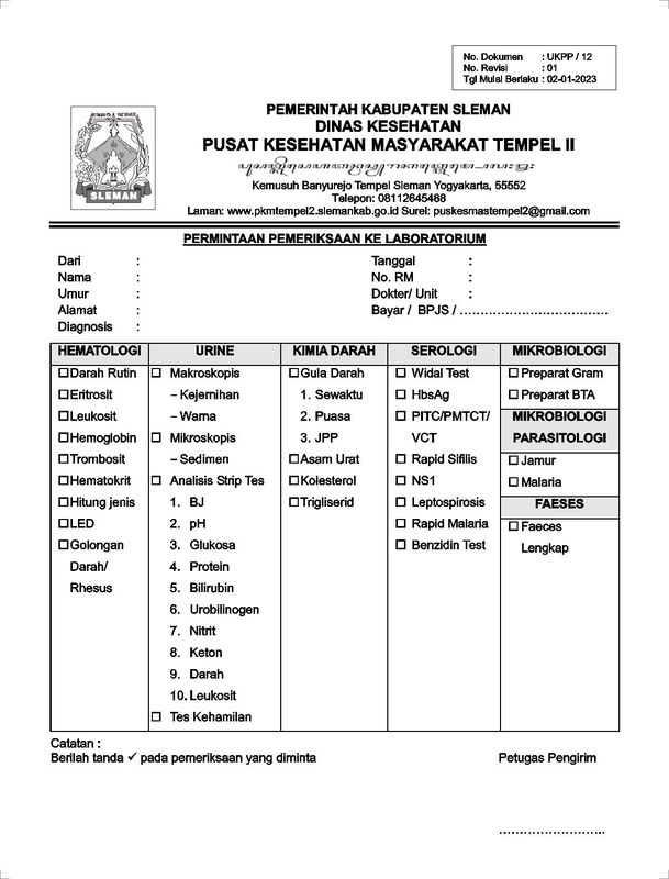 Blangko Permintaan Lab Puskesmas Tempel 2