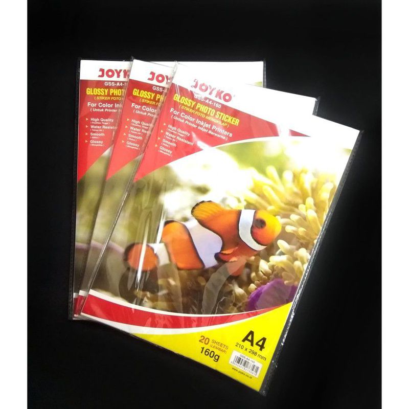 Kertas sticker print foto glossy/mengkilap A4 joyko GSS-A4-160