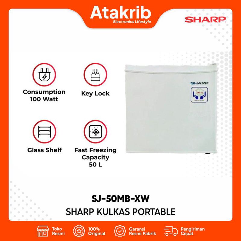 KULKAS PORTABLE 1 PINTU MERK SHARP, TYPE SJ-50MB-XW