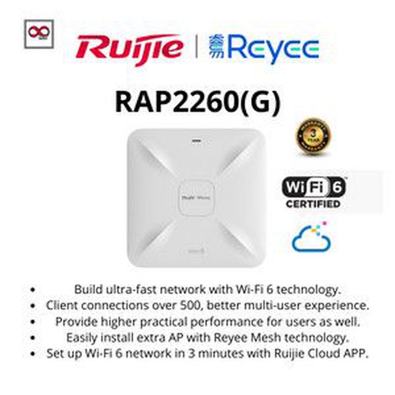 Ruijie Reyee RG RAP2260G Ceiling Access Point Wifi 6 Dual- band MIMO ...