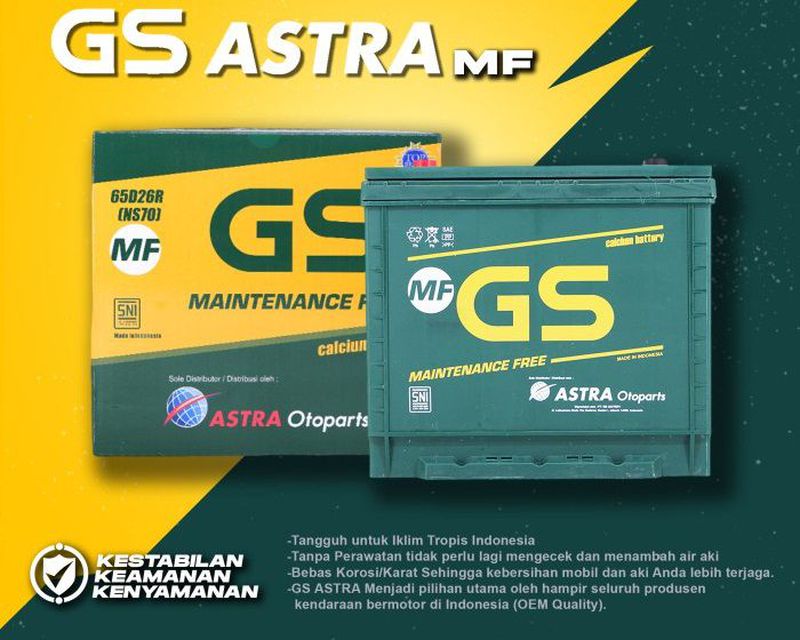 Aki Mobil GS MF ASTRA NS70 / 65D26R Aki Kering 12V / 65Ah