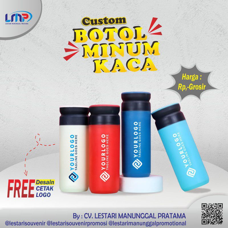 Merchandise Souvenir Botol Minum Kaca Custom (BMK-03) / merchandise ...