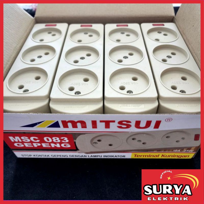 Stop Kontak MITSUI MSC 083 Gepeng 3 Lubang Terminal Kuningan SNI