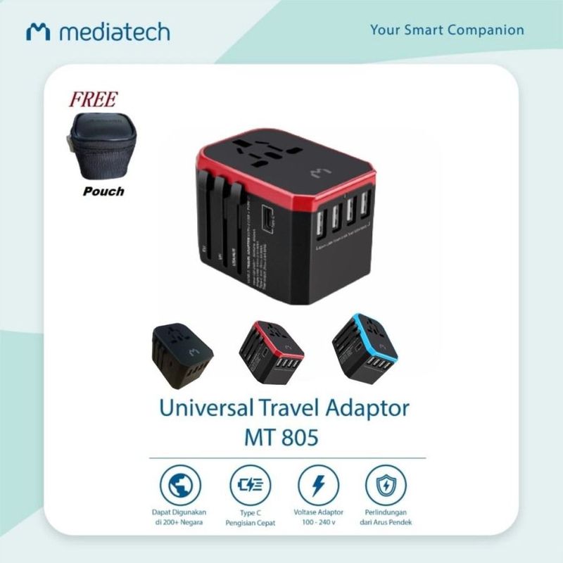 Mediatech Universal travel charger & adapter MT 805 - 630002 - Hitam