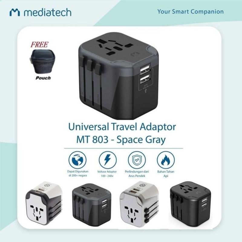 Mediatech Universal Travel Charger & Adapter MT 803 - 630003 - All Black