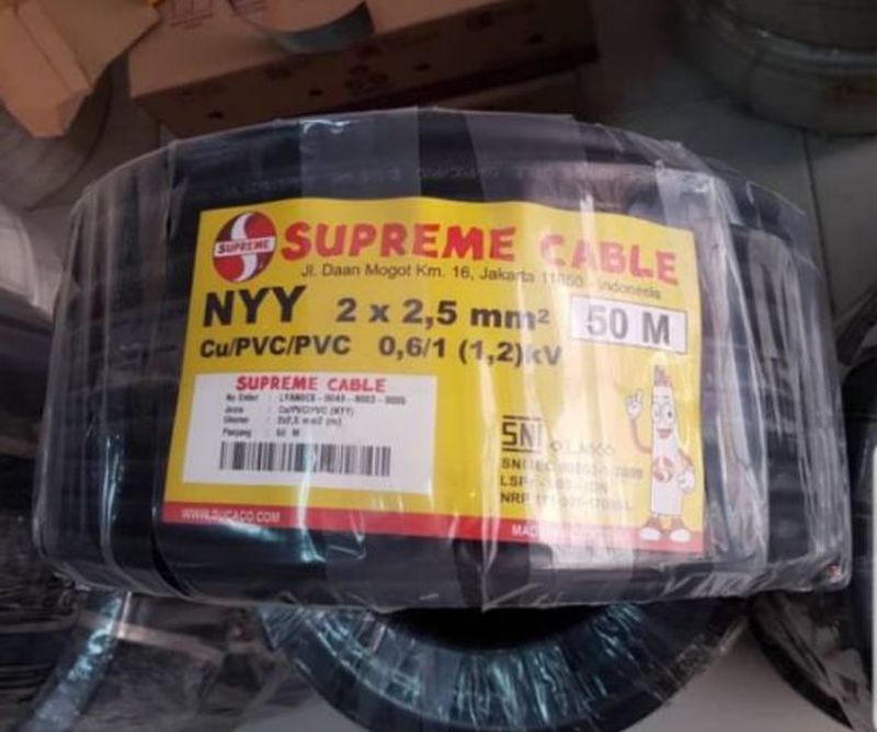 Kabel Listrik Hitam Ukuran 2x2,5 NYM Hitam Panjang 50m Kawat