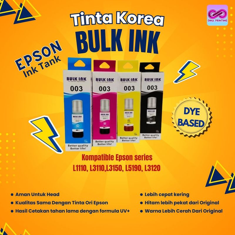 1 Set Tinta Bulk Ink Korea Epson Series 003 4 Warna (C,M,Y,K)